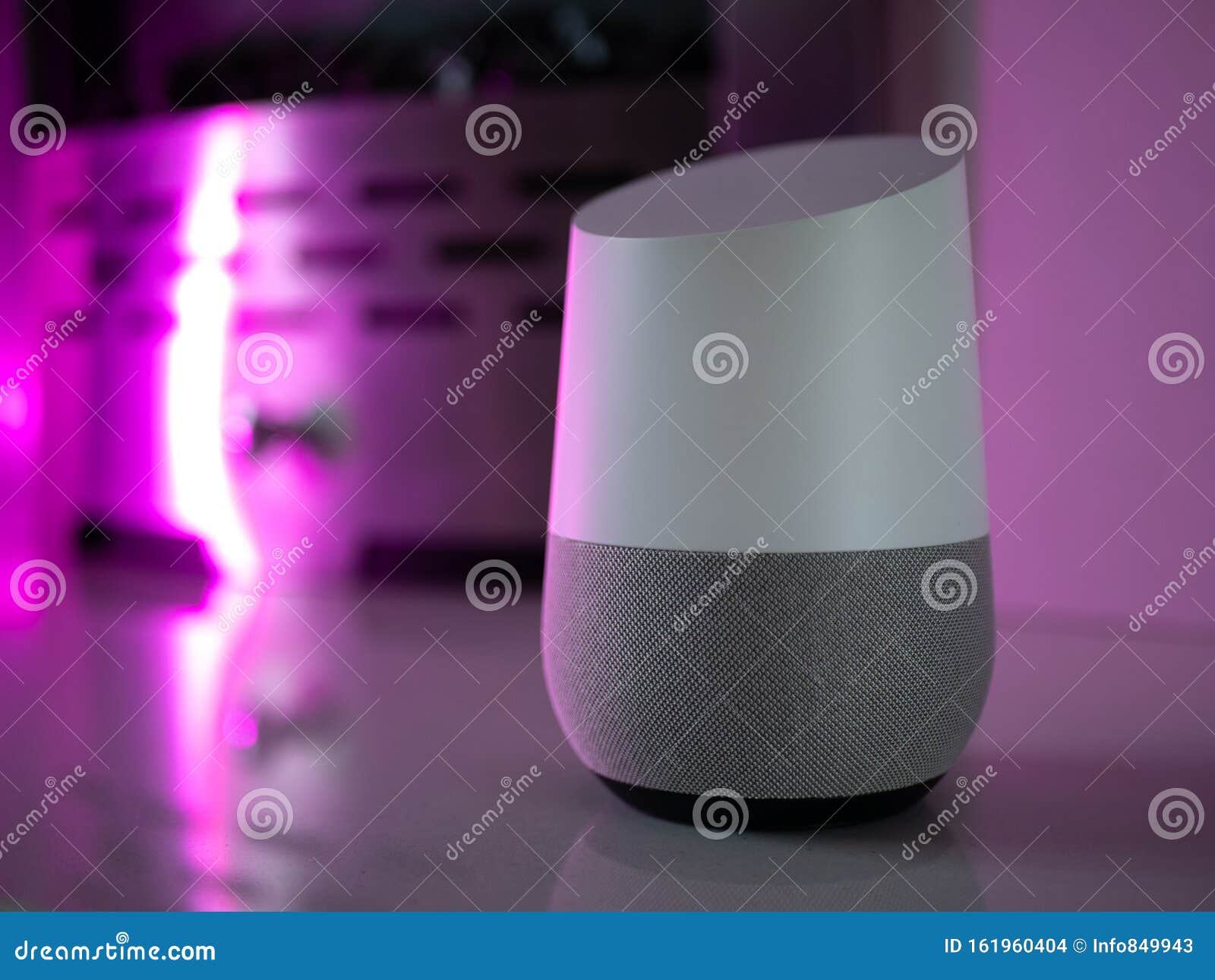 Smart Home Speaker Assistant on Fireplace with Led Coloured Ambient ...