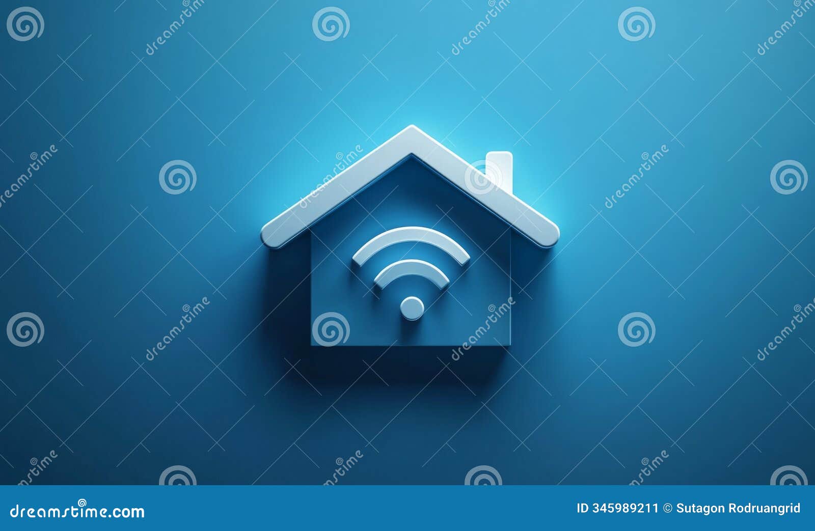 Smart Home Symbol on a Blue Background Representing Wireless Technology ...