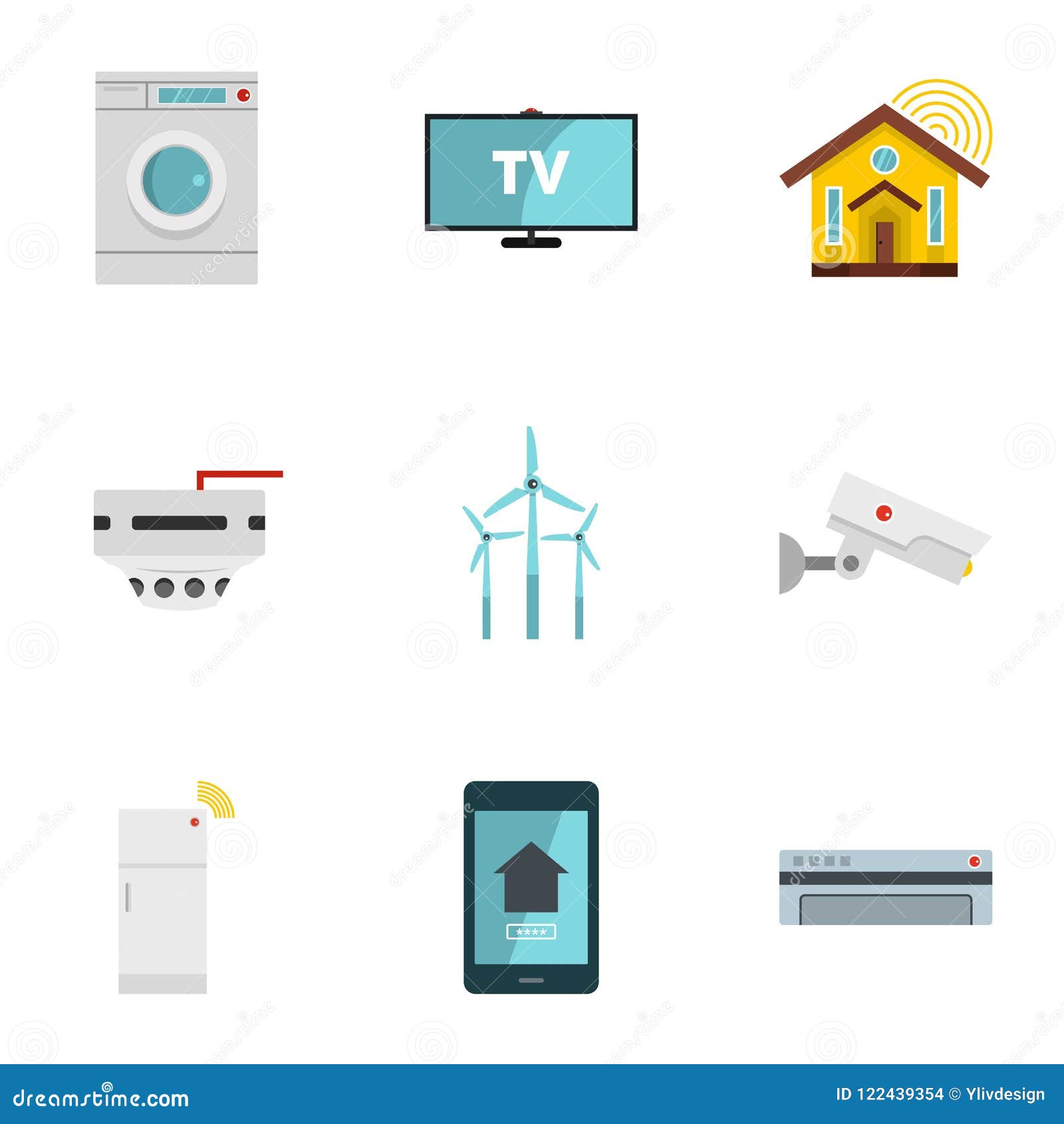 Smart Home System Icon Set, Flat Style Stock Vector - Illustration of ...