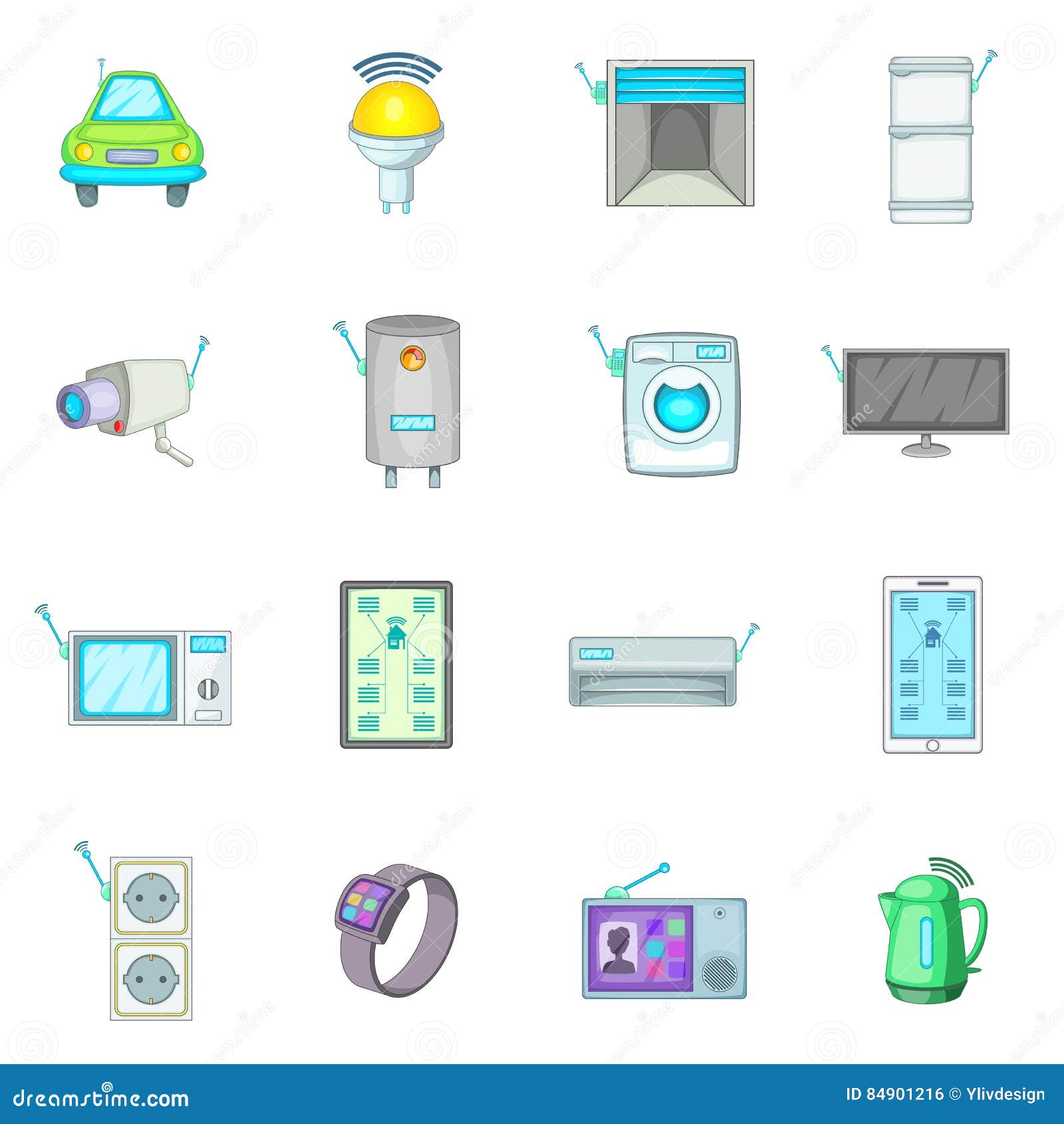Smart Home System Icons Set, Cartoon Style Stock Vector - Illustration ...