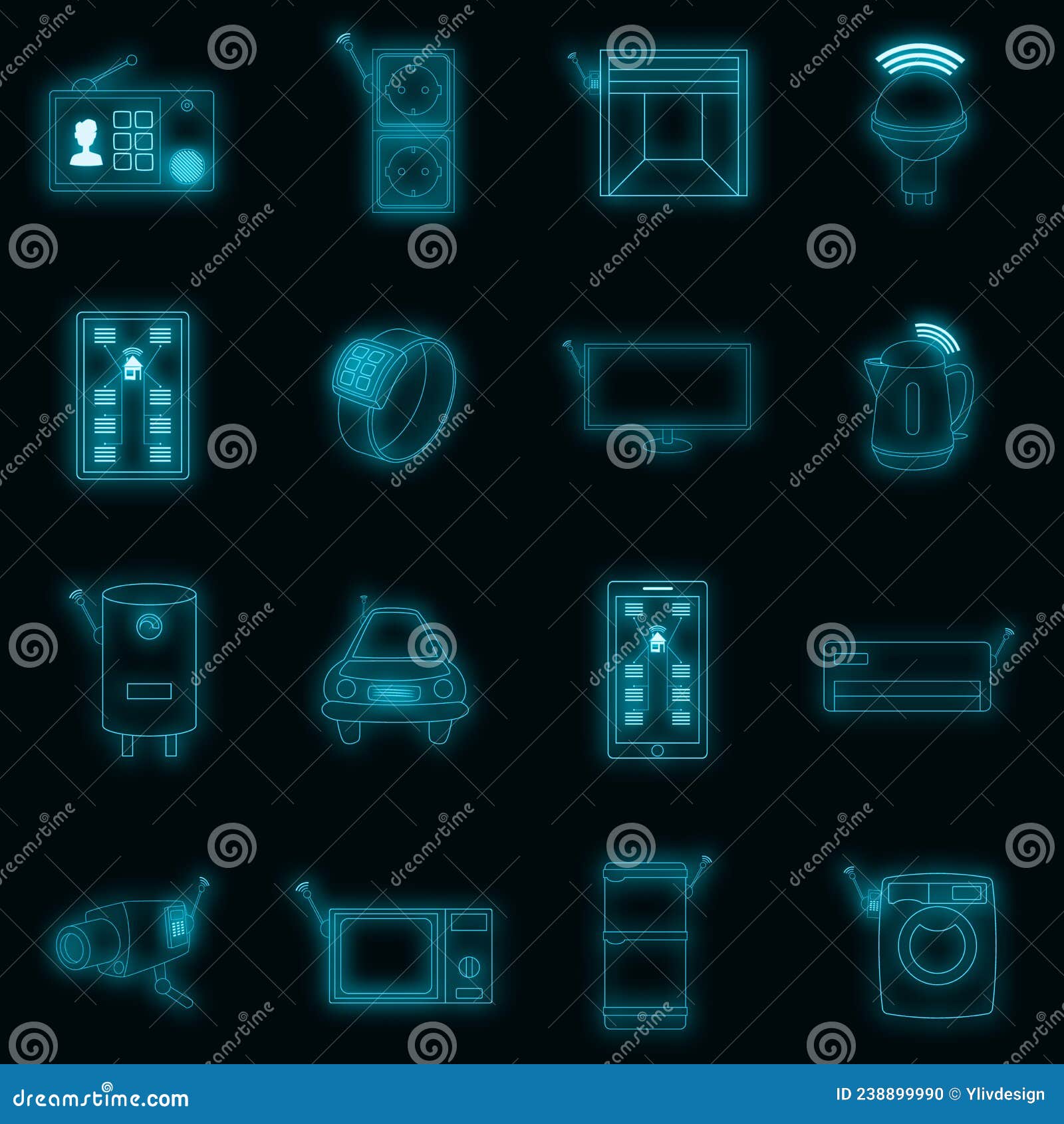 Smart Home System Icons Set Vector Neon Stock Vector - Illustration of ...
