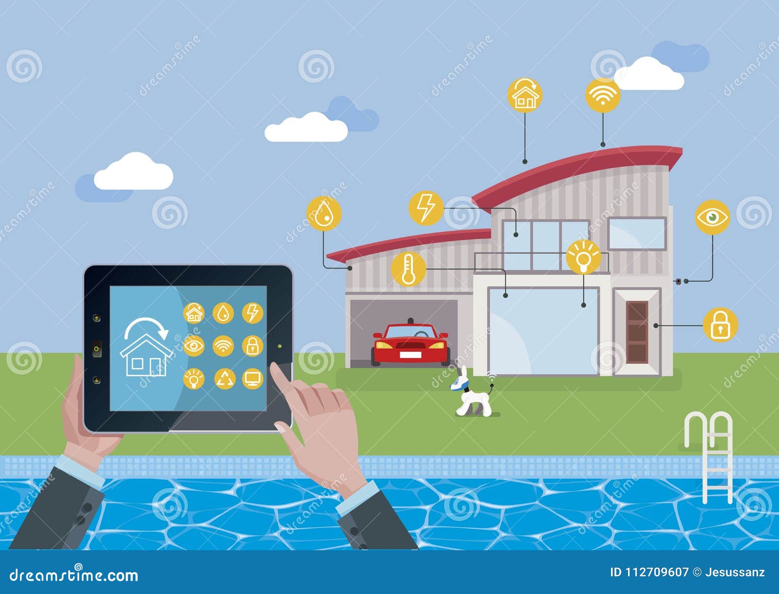 Smart Home Automation System with Tablet Stock Illustration ...