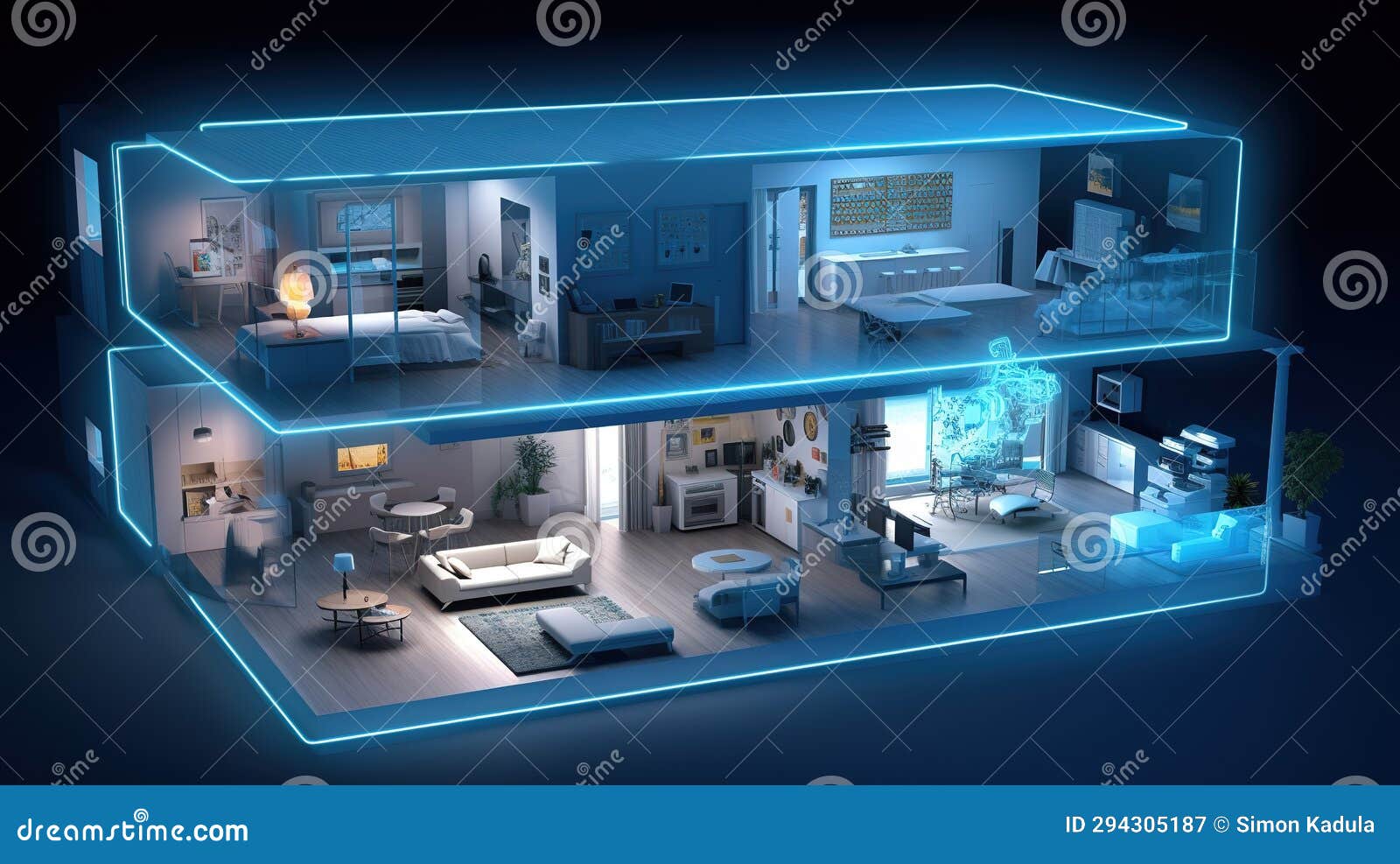 Smart Home Technology Concept, Cross Section of the Housecross with ...