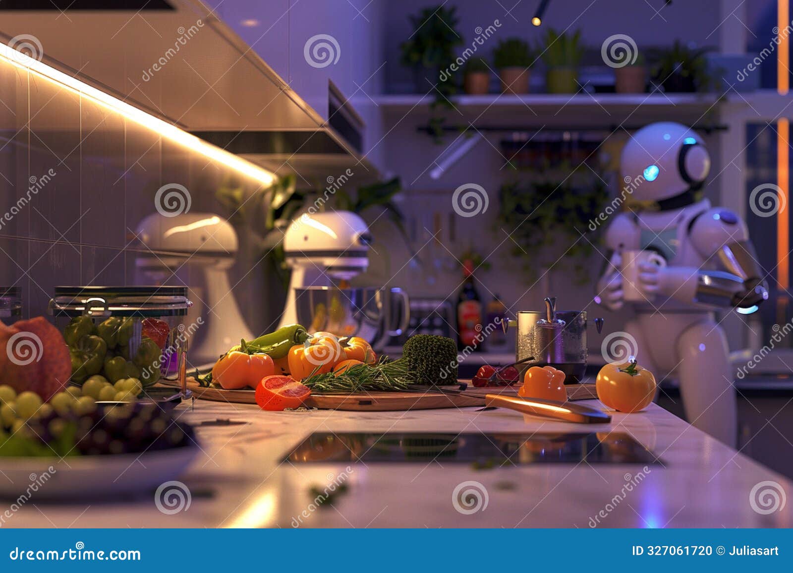 A Humanoid Robot is Cooking in the Kitchen. Smart Home Technology ...