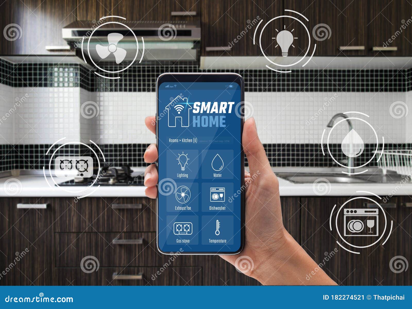 Smart Home Technology Concept, Woman Hand Using Application on ... Smart Home Technology Concept, Woman Hand Using Application on ...
