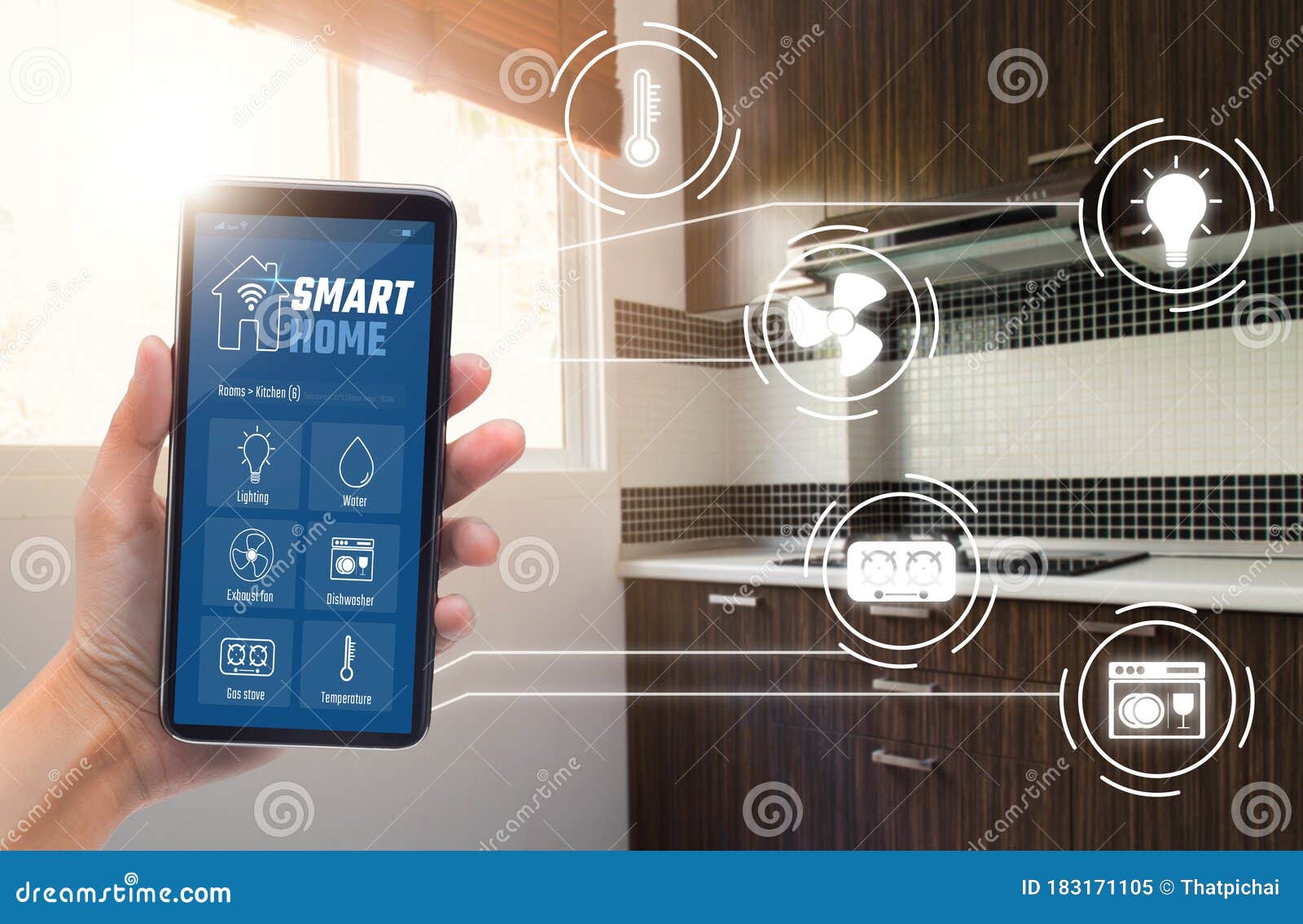 Smart Home Technology Concept, Woman Hand Using Application on ... Smart Home Technology Concept, Woman Hand Using Application on ...