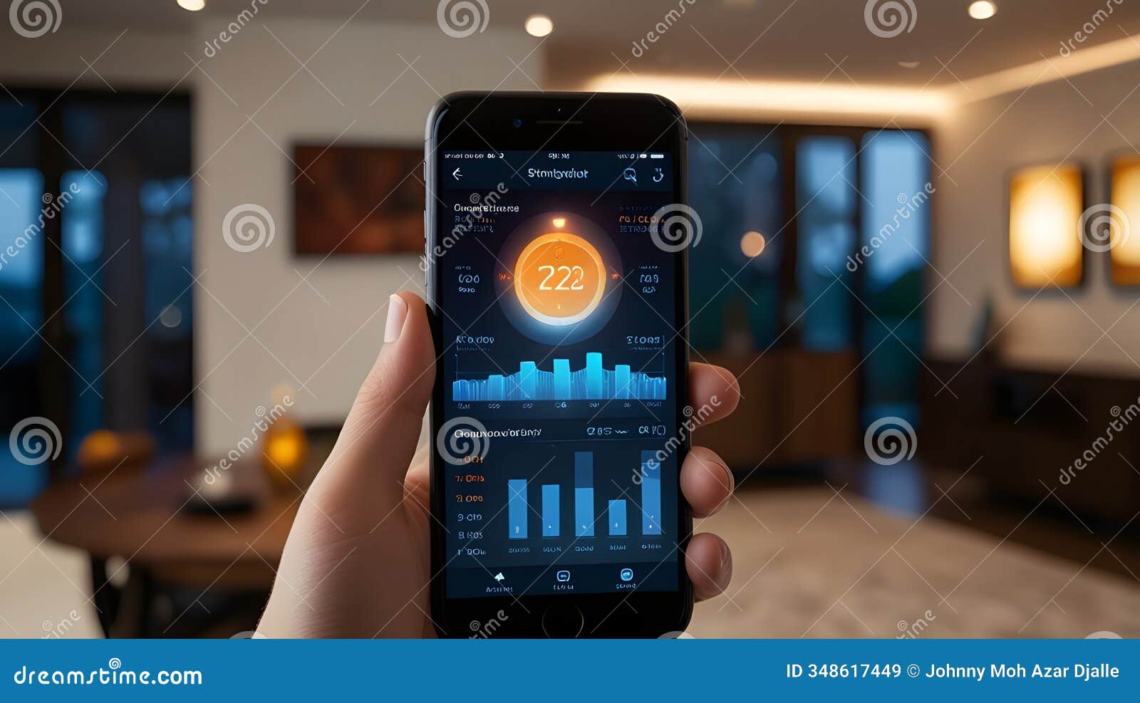 Smart Home Technology Interface Controlling Lights and Temperature on a ...