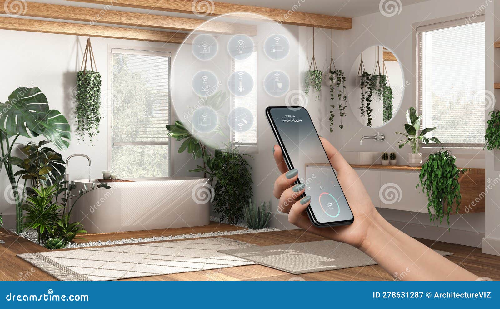 Smart Home Technology Interface on Phone App, Augmented Reality ...