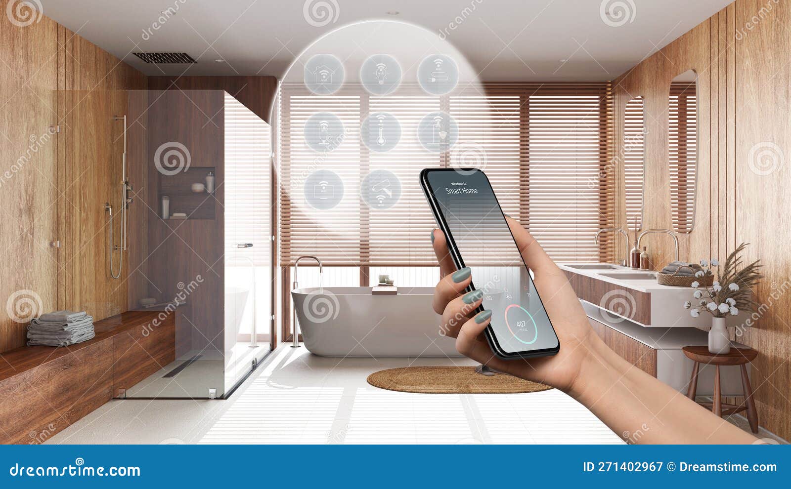 Smart Home Technology Interface on Phone App, Augmented Reality ...