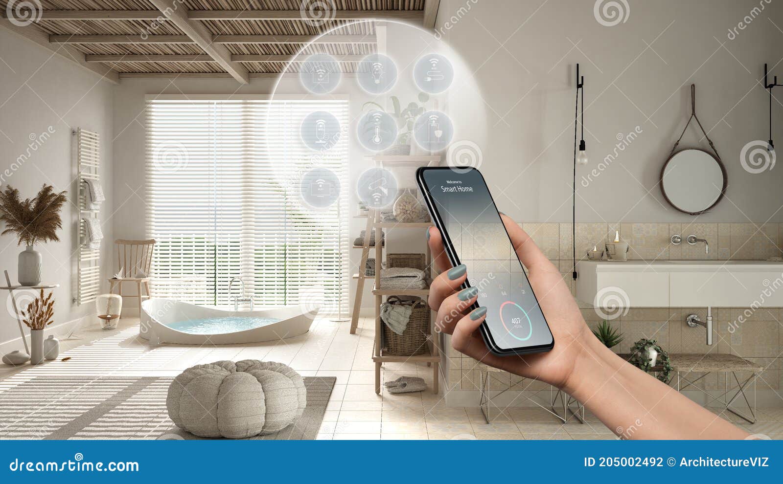Smart Home Technology Interface on Phone App, Augmented Reality ...