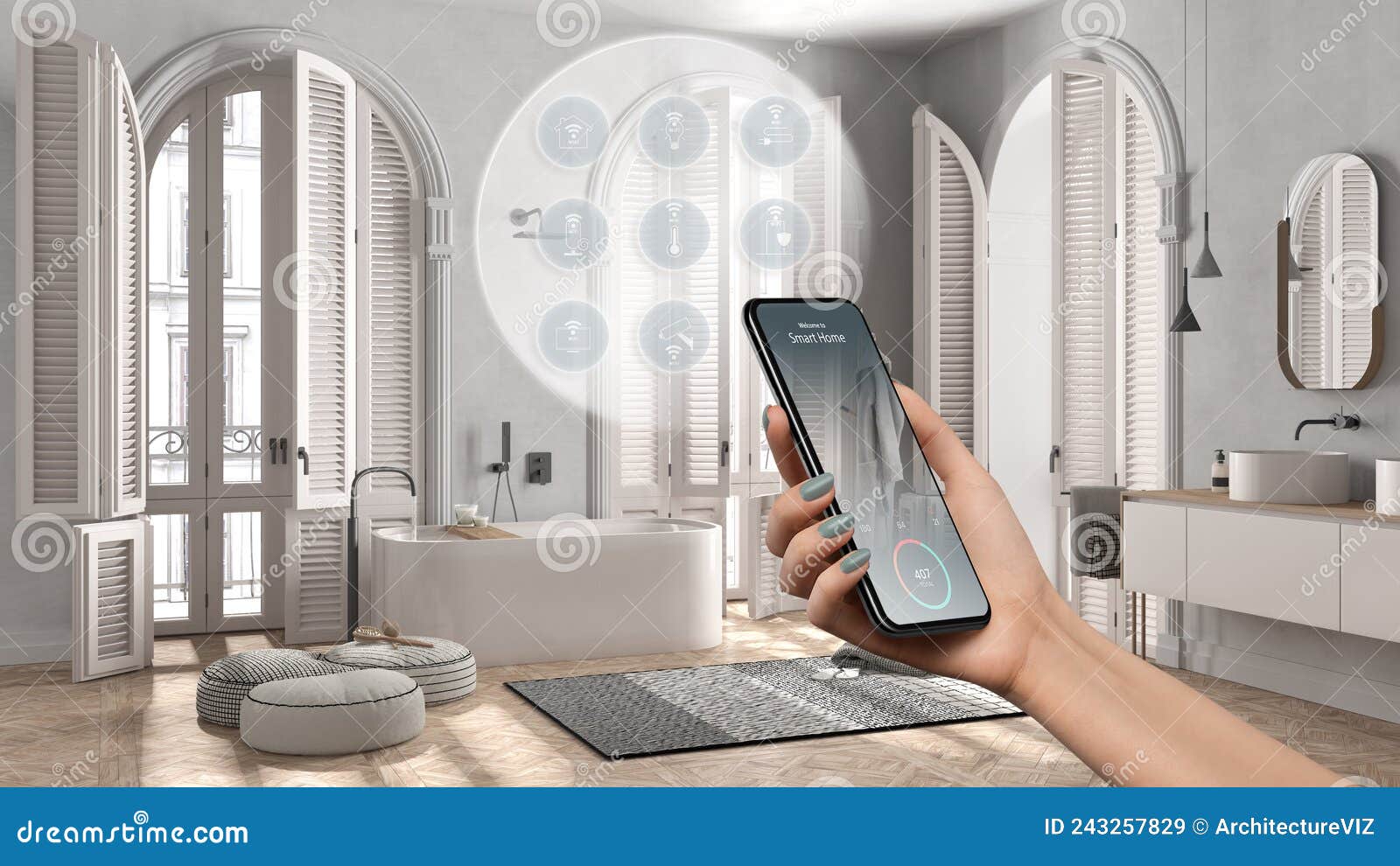 Smart Home Technology Interface on Phone App, Augmented Reality ...