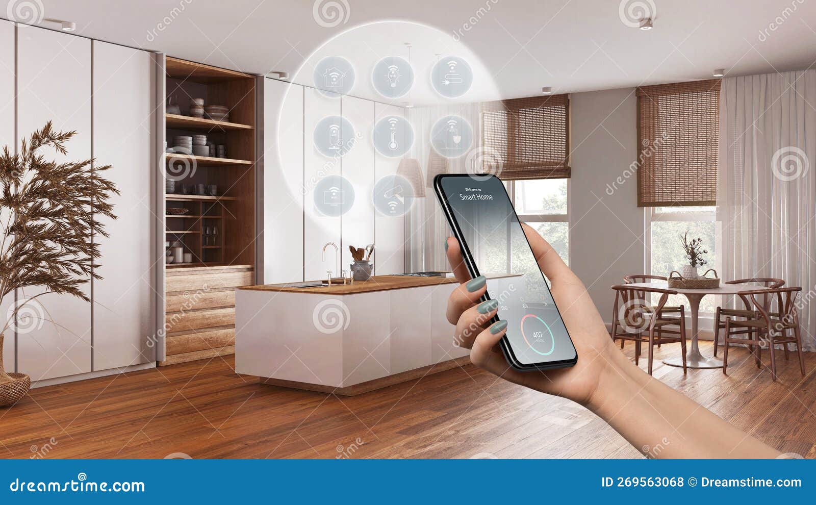 Smart Home Technology Interface on Phone App, Augmented Reality ...