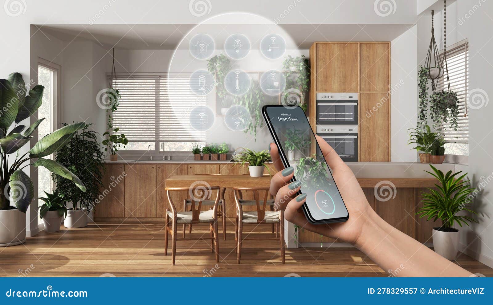 Smart Home Technology Interface on Phone App, Augmented Reality ...