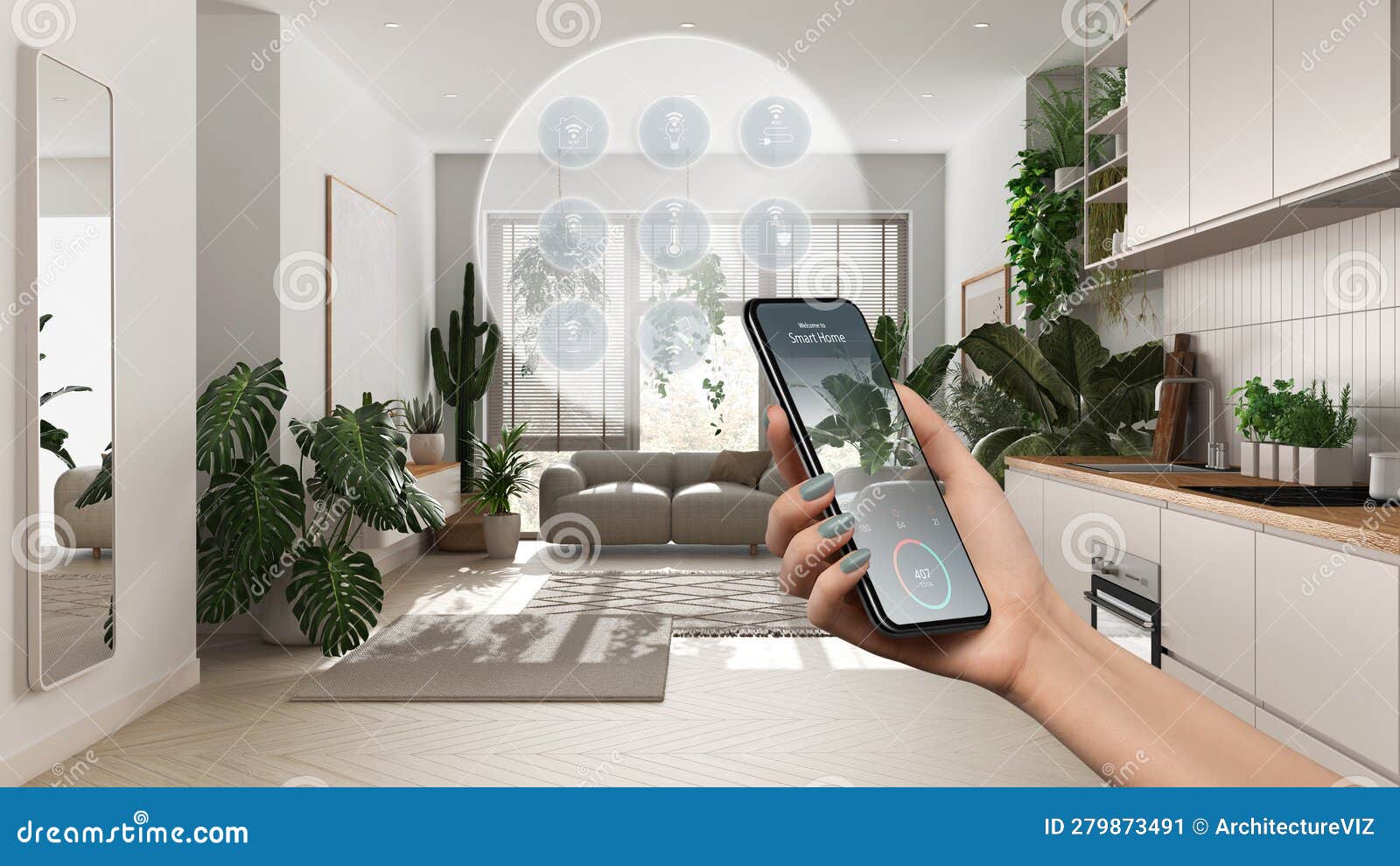 Smart Home Technology Interface on Phone App, Augmented Reality ...