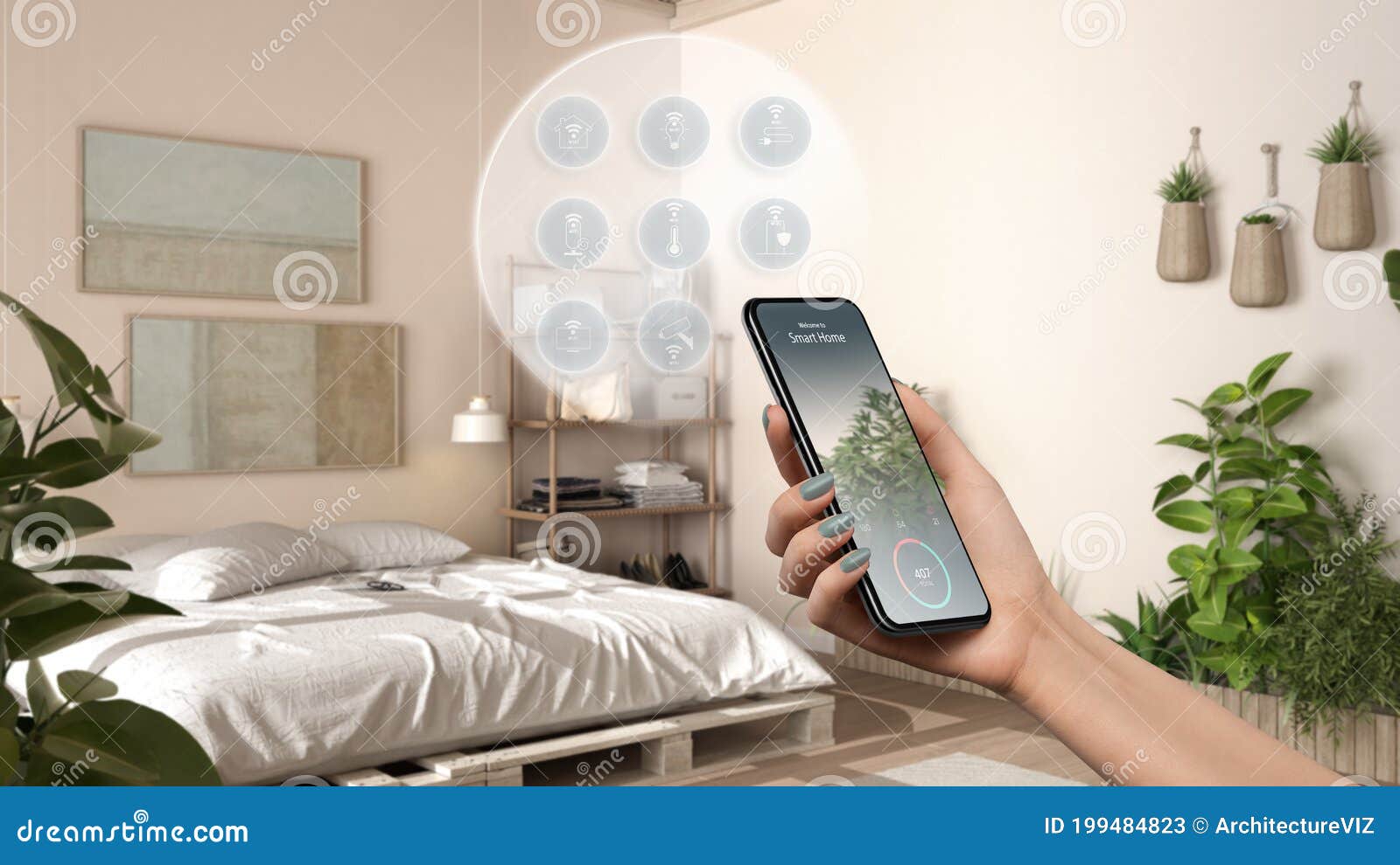 Smart Home Technology Interface on Phone App, Augmented Reality ...