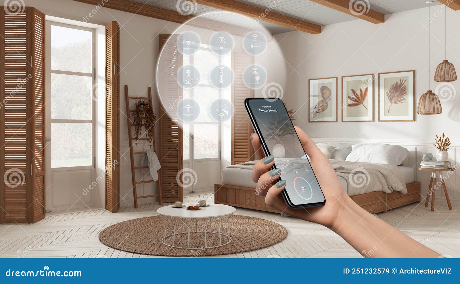 Smart Home Technology Interface on Phone App, Augmented Reality ...