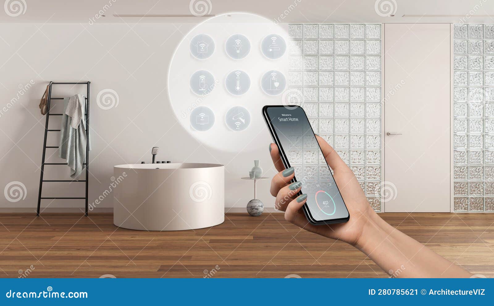 Smart Home Technology Interface on Phone App, Augmented Reality ...