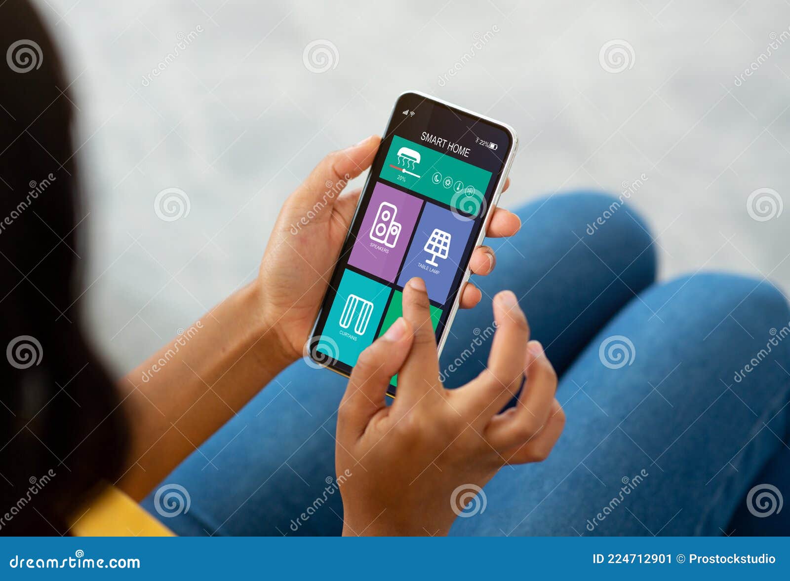 Smart Home Technology Interface on Screen of Phone App with Augmented ...