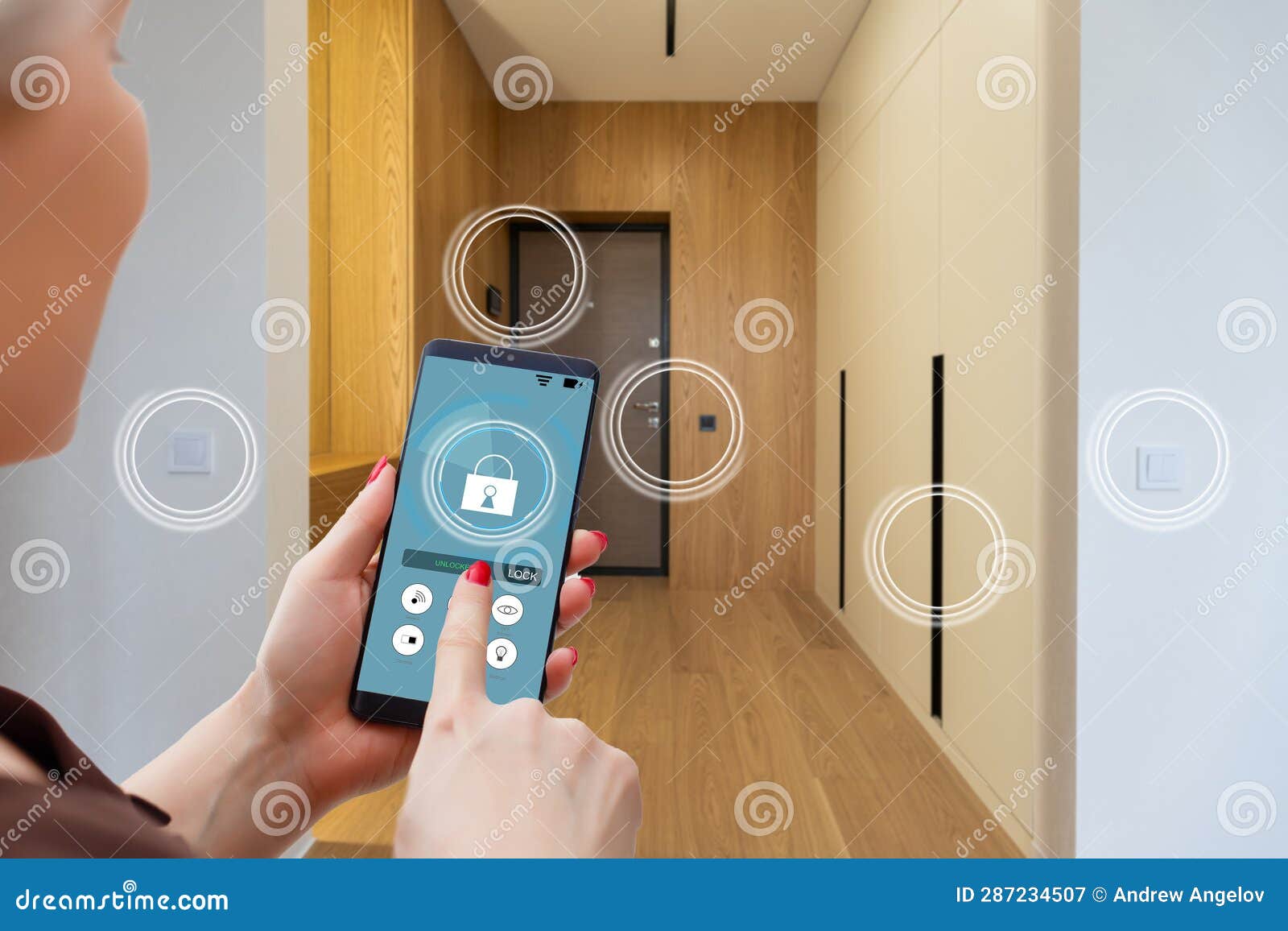 Smart Home Technology Interface on Smartphone App Screen with Augmented ...