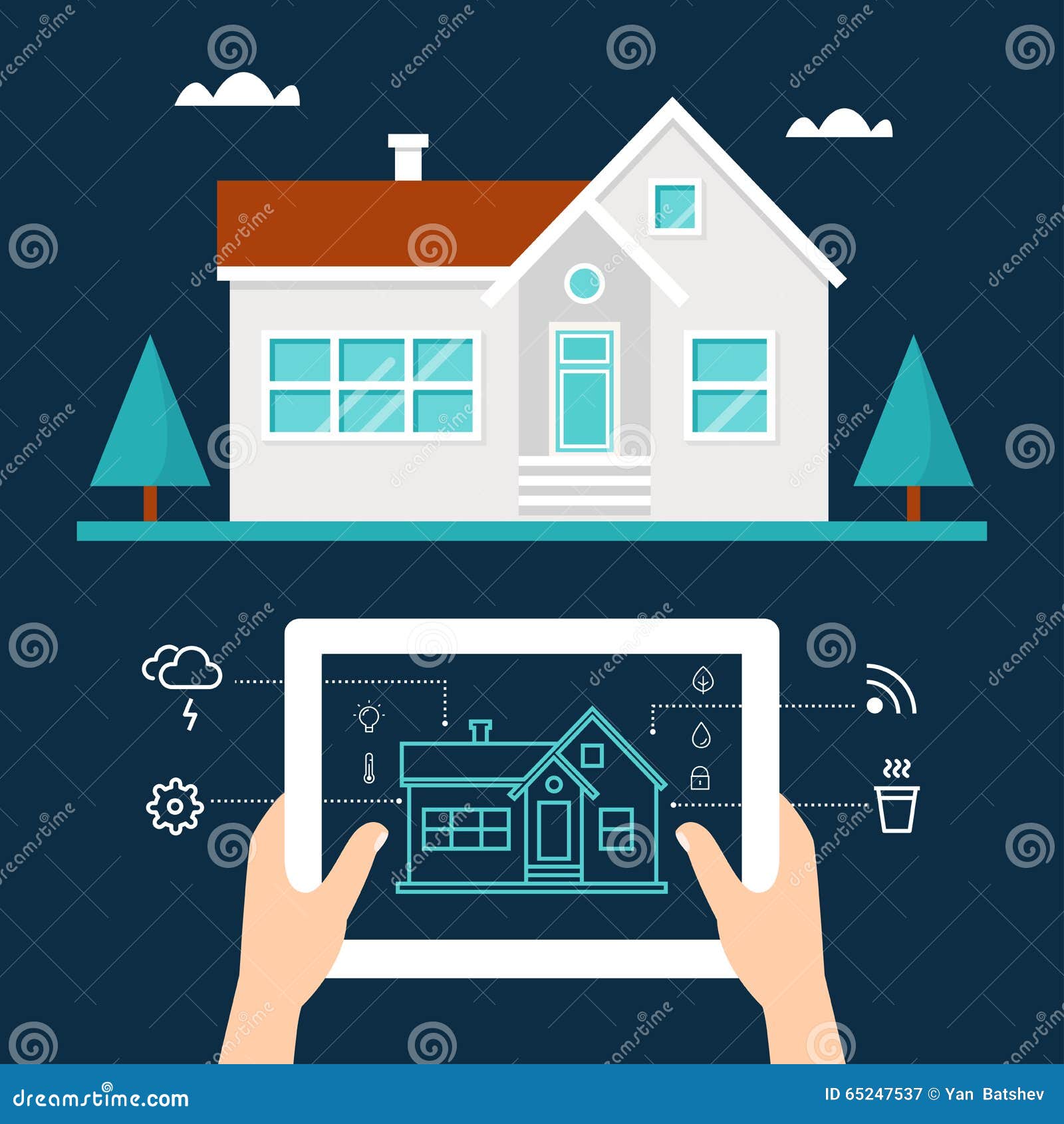 Smart Home Technology and Tab Application Stock Vector - Illustration ...