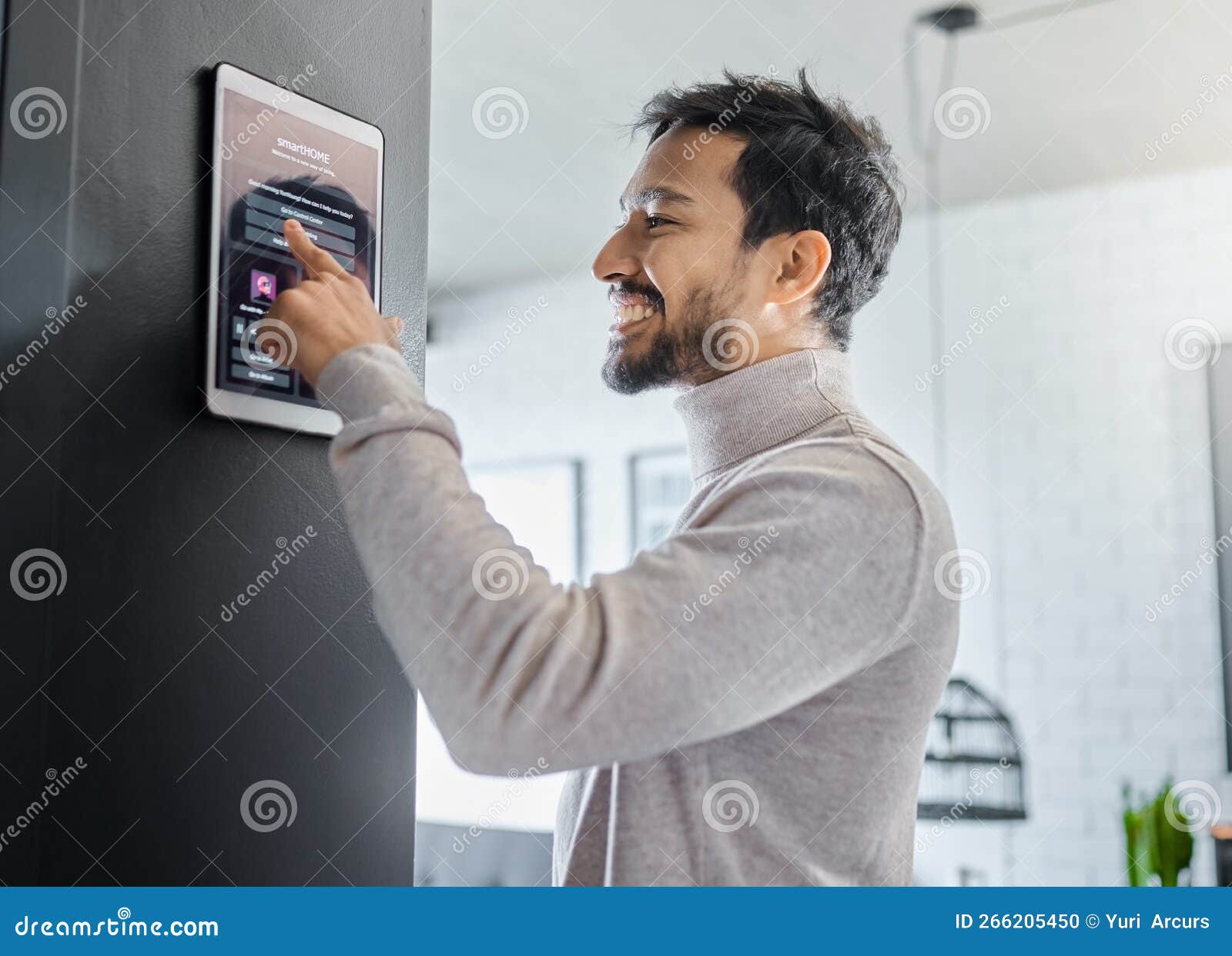 Smart Home Technology, Wall System or Man with Digital Dashboard Screen ...