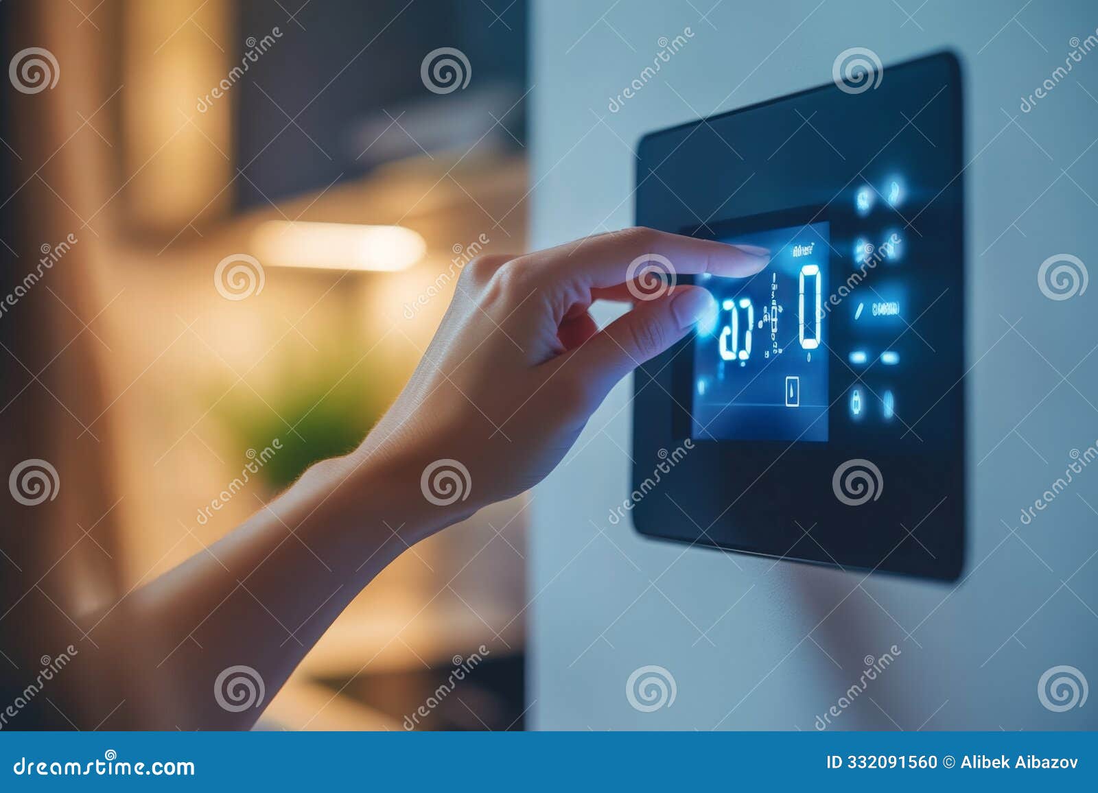 Smart Home Thermostat Control - Hand Adjusting Temperature on Modern ...