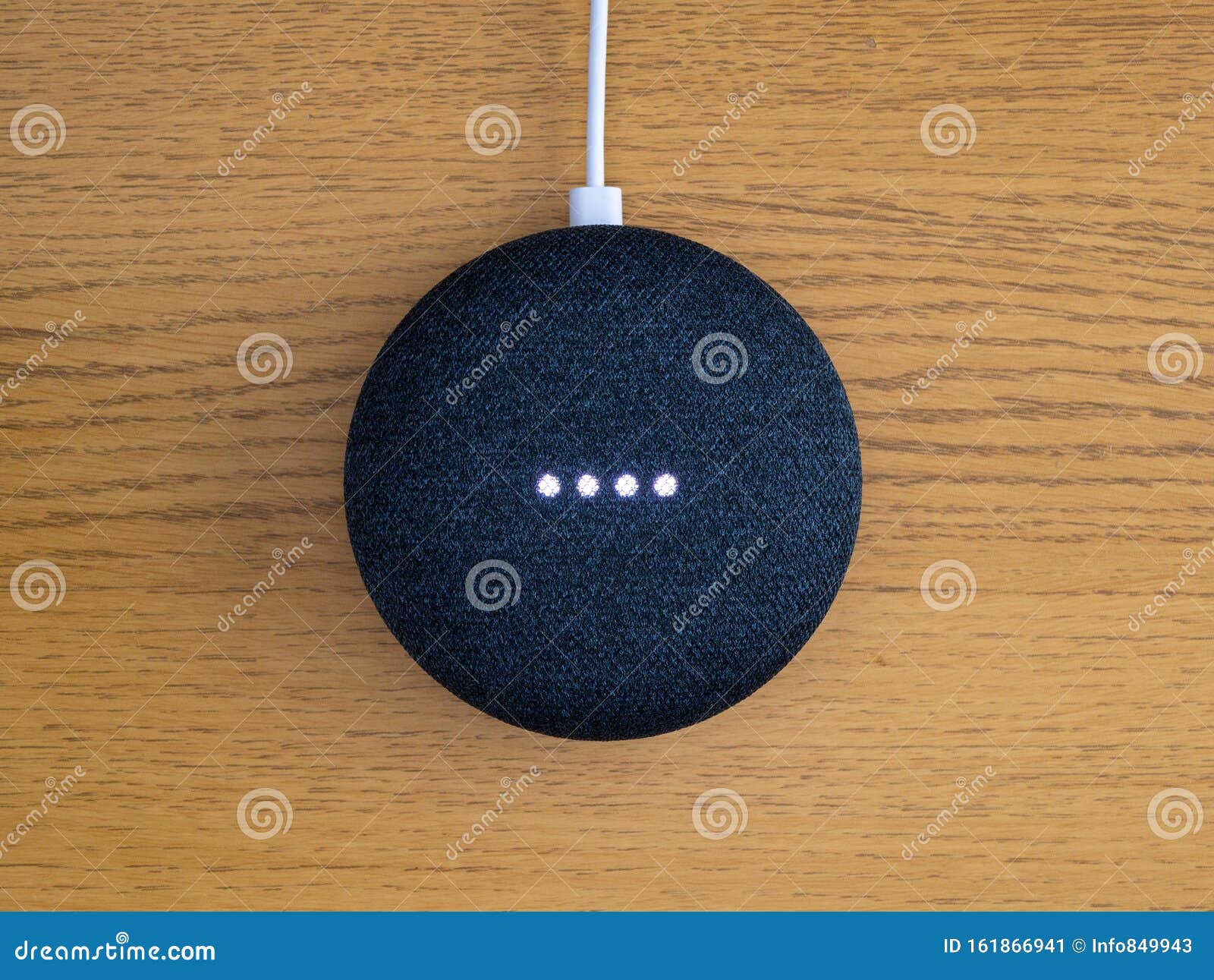 Smart Home Voice Activated Speaker Lit Up at Full Volume Top Down Stock ...