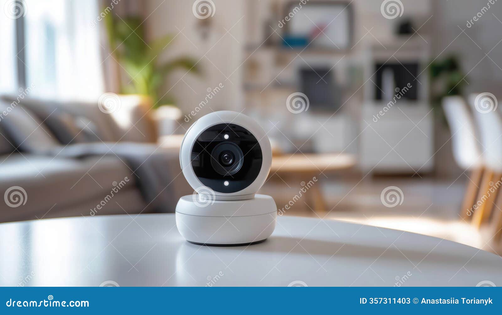 Smart Home Wireless Security Camera Focus on a White Table for Home ...
