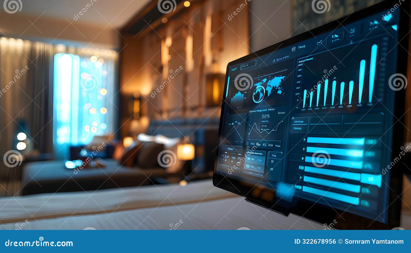 Smart Hotel Management Dashboard, Modern Hotel in a Metropolis Stock ...