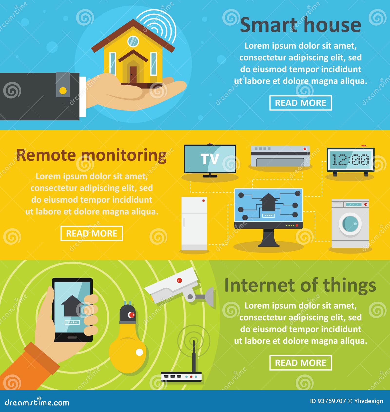 Smart House Banner Horizontal Set, Flat Style Stock Vector ...