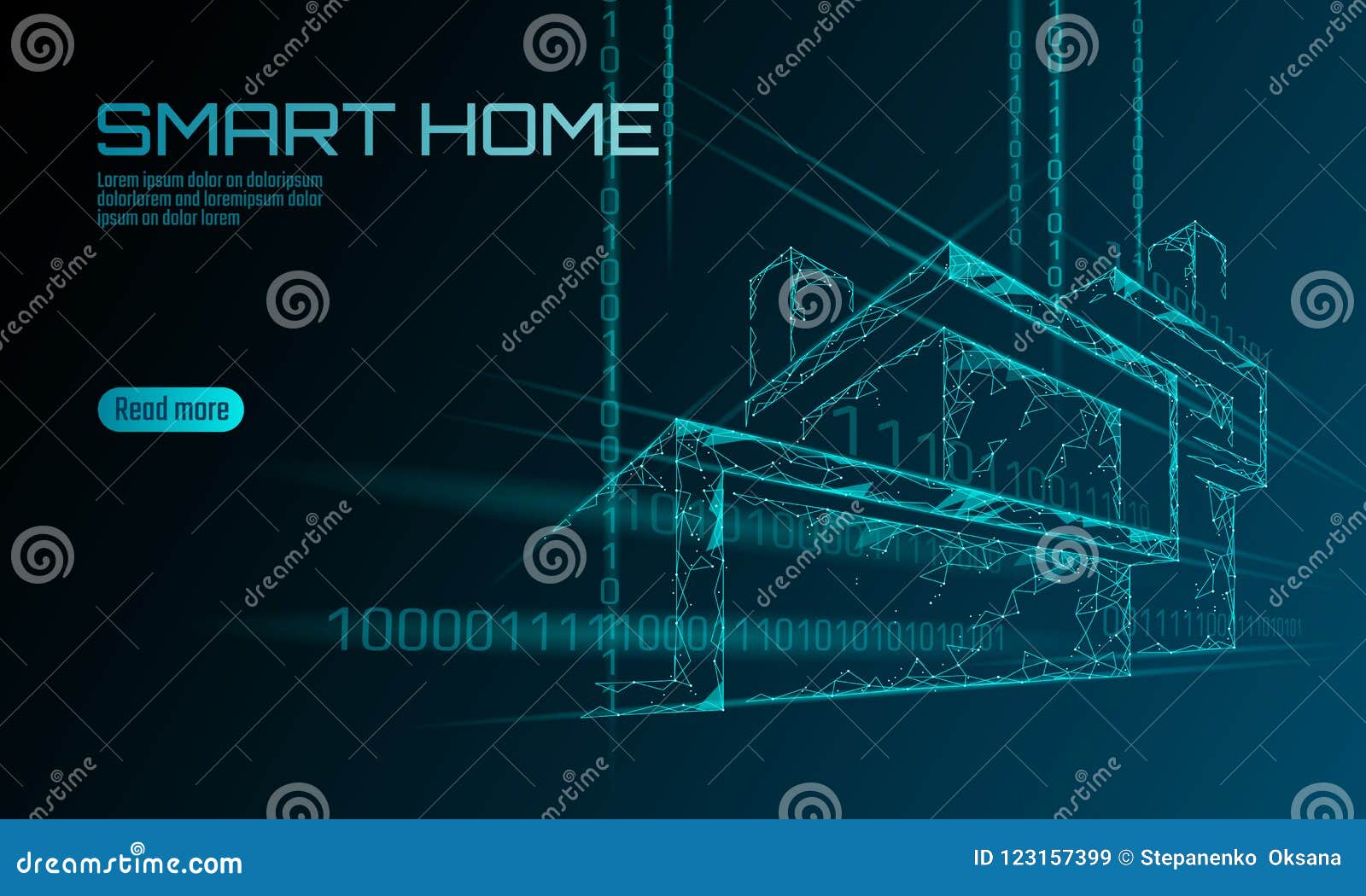Smart House Binary Code Low Poly Concept. Online Control Information ...