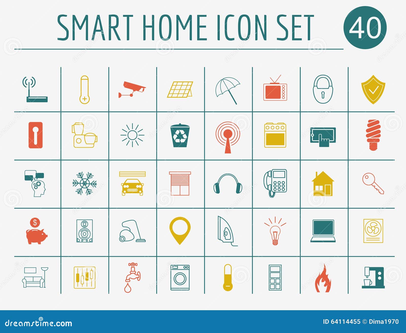 Smart House Concept. Icon Set Stock Vector - Illustration of mobile ...