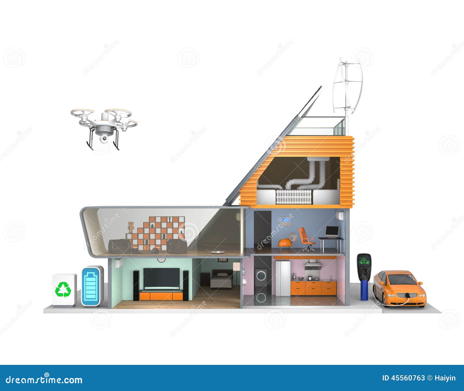 Smart House with Energy Efficient Appliances, Solar Panels and Wind ...