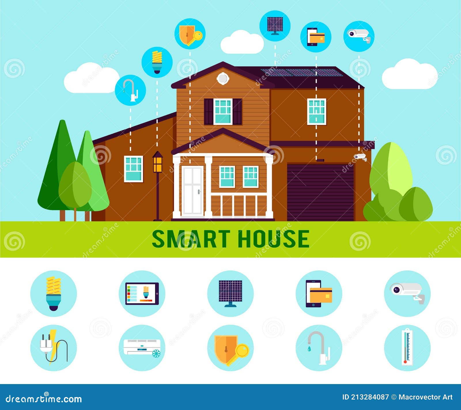 Smart House Flat Infographic Stock Vector - Illustration of elements ...