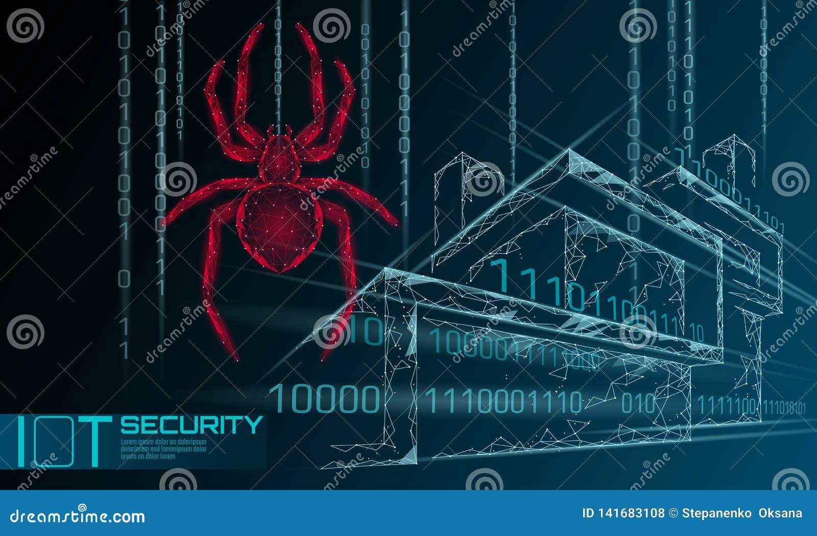 IOT Cybersecurity Spider Concept. Personal Data Safety Internet Of Things Smart Home Cyber ...