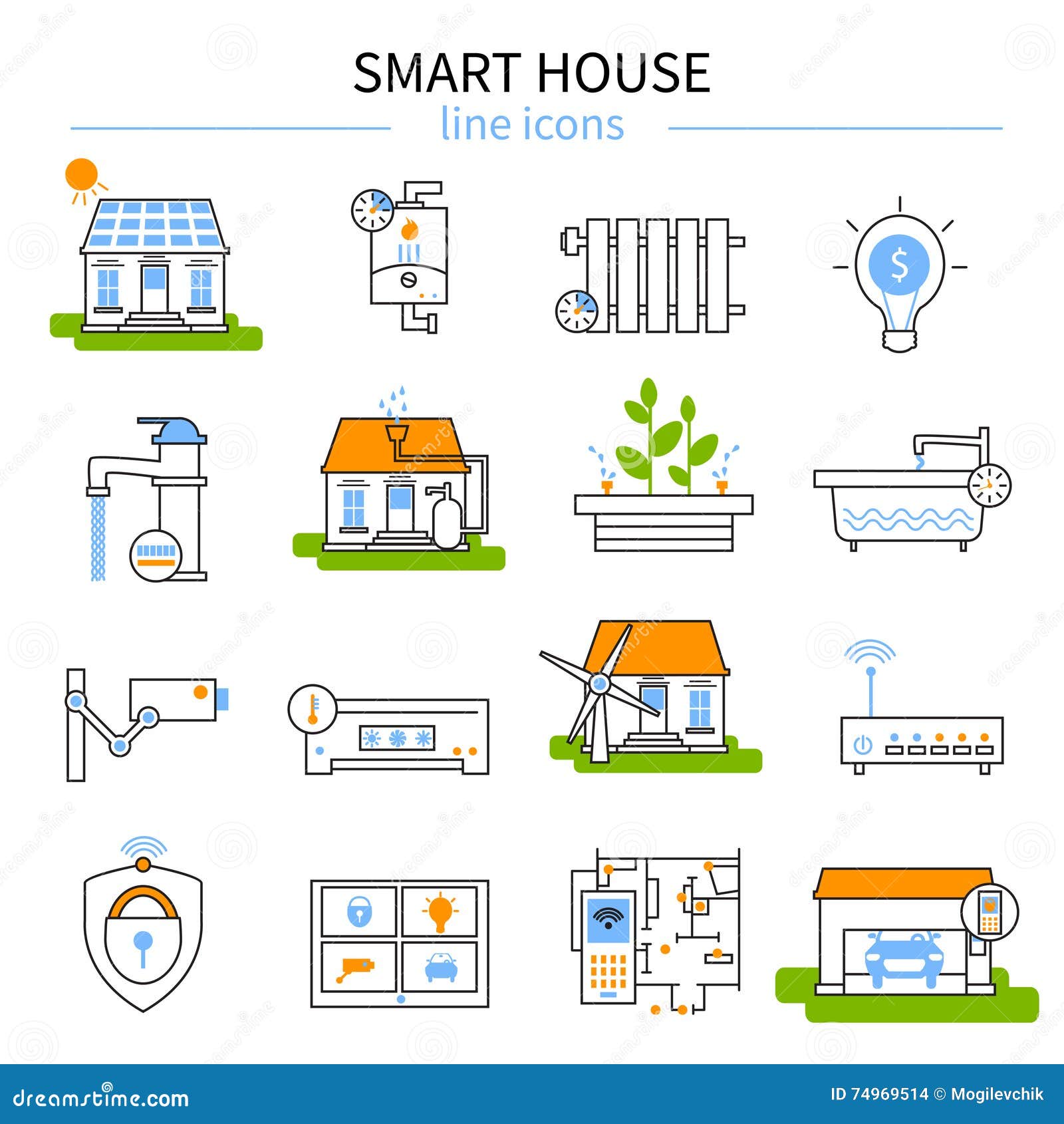 Smart House Line Icon Set stock vector. Illustration of house - 74969514