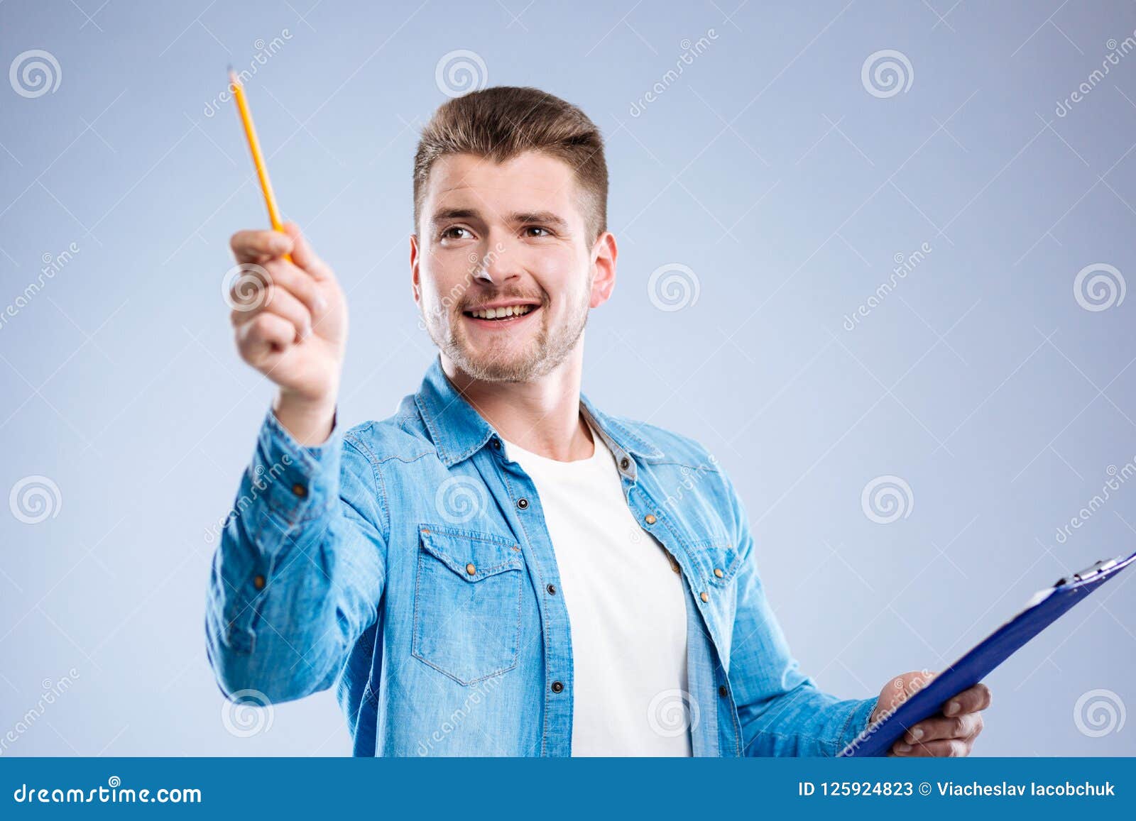 Delighted Smart Man Working on the Project Stock Image - Image of idea ...