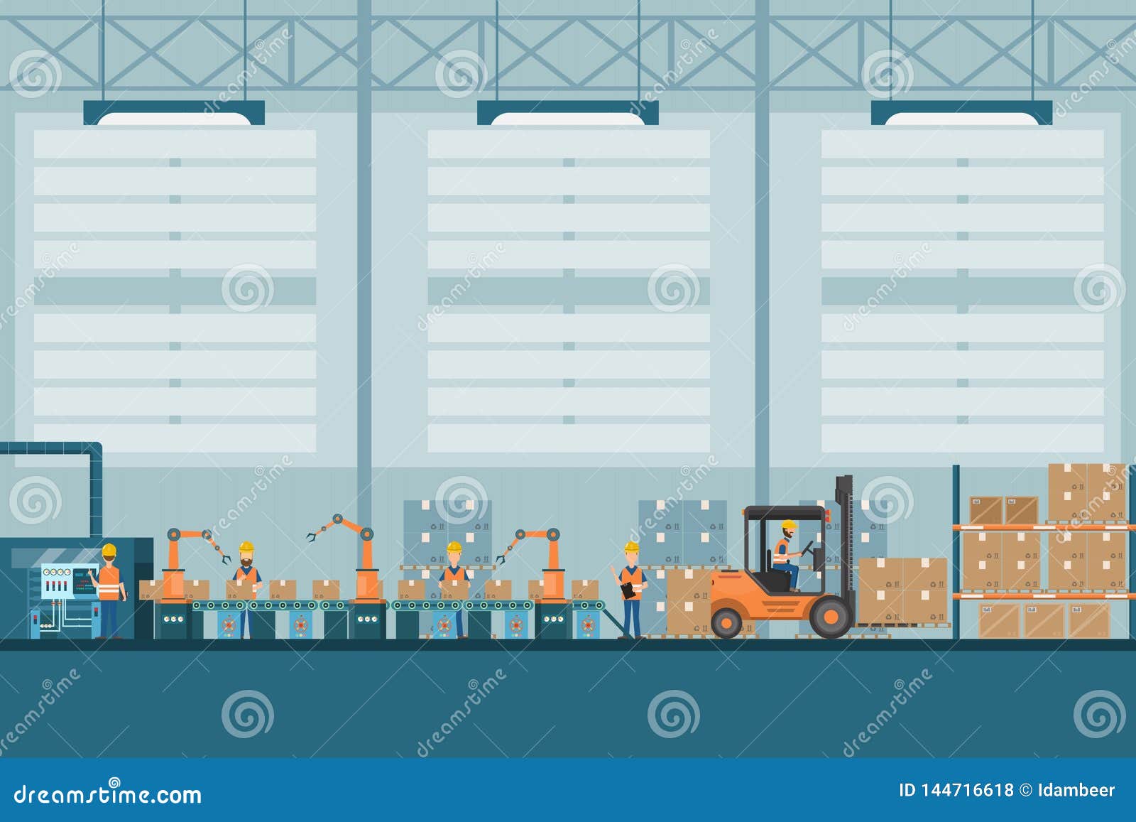 Robots Assembly Line Composition Cartoon Vector | CartoonDealer.com ...