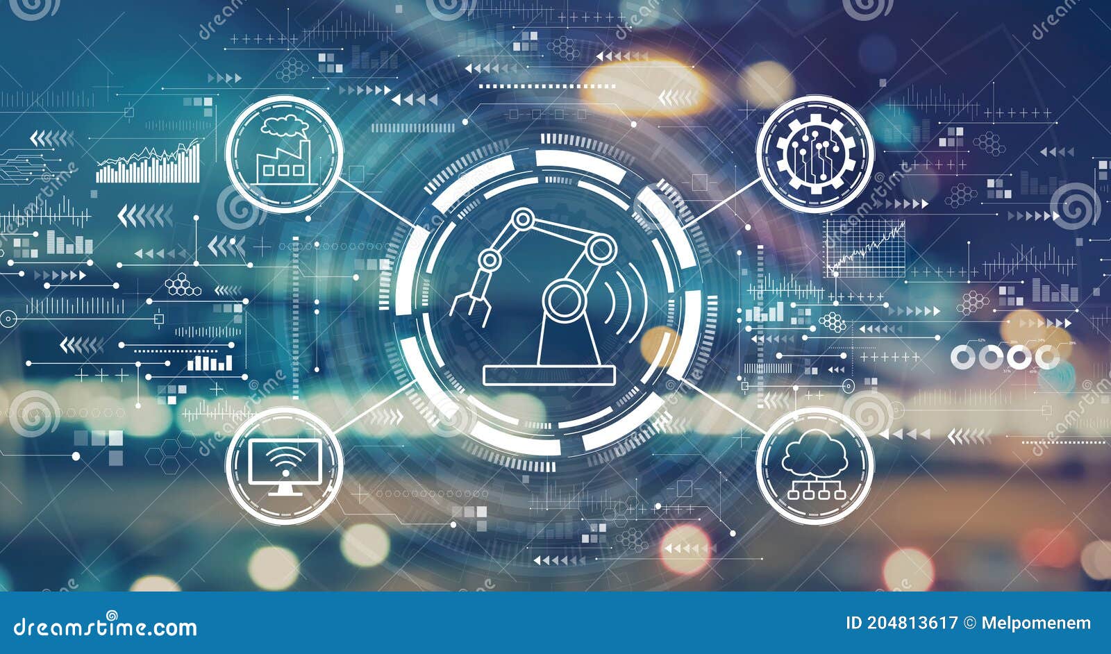 Smart Industry Concept with Blurred City Lights Stock Image - Image of ...