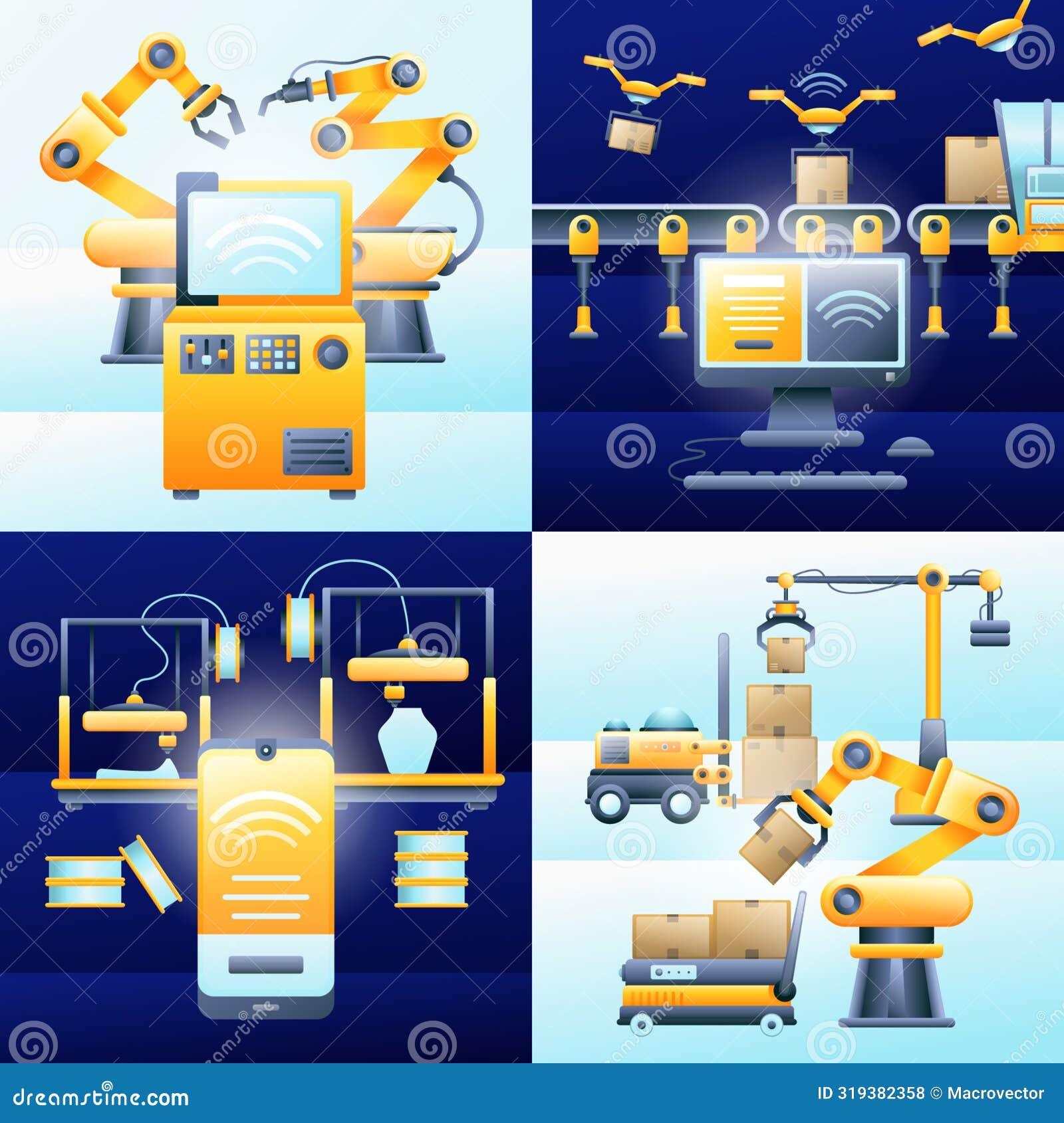 Smart Industry Flat Cartoon Composition Set Stock Illustration ...