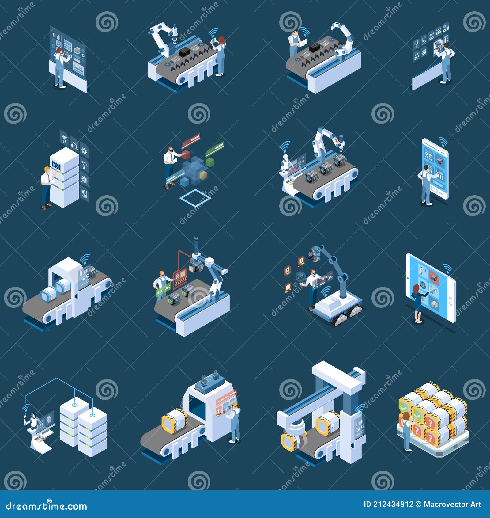 Robotized Production Line Cartoon Illustration. Manufacturing Automated ...