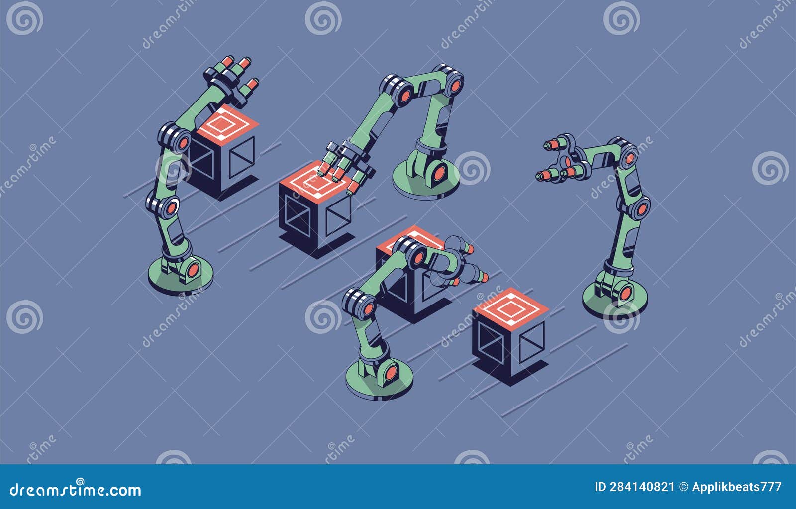 Smart Industry Isometric Illustration. Robotic Manipulators Shift Boxes ...