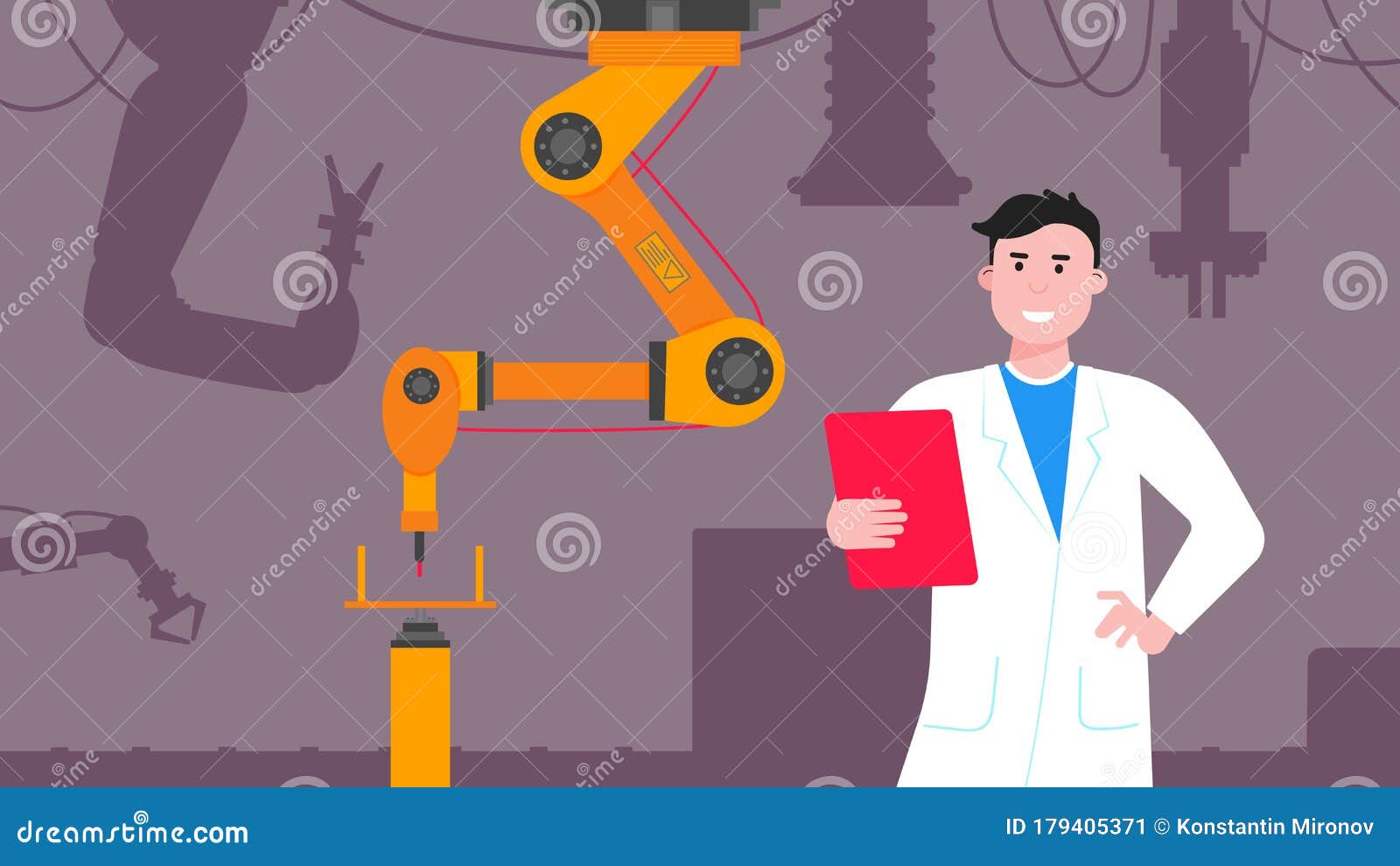 Smart Industry 4.0 and Technology Assembly Line Flat Style Design ...