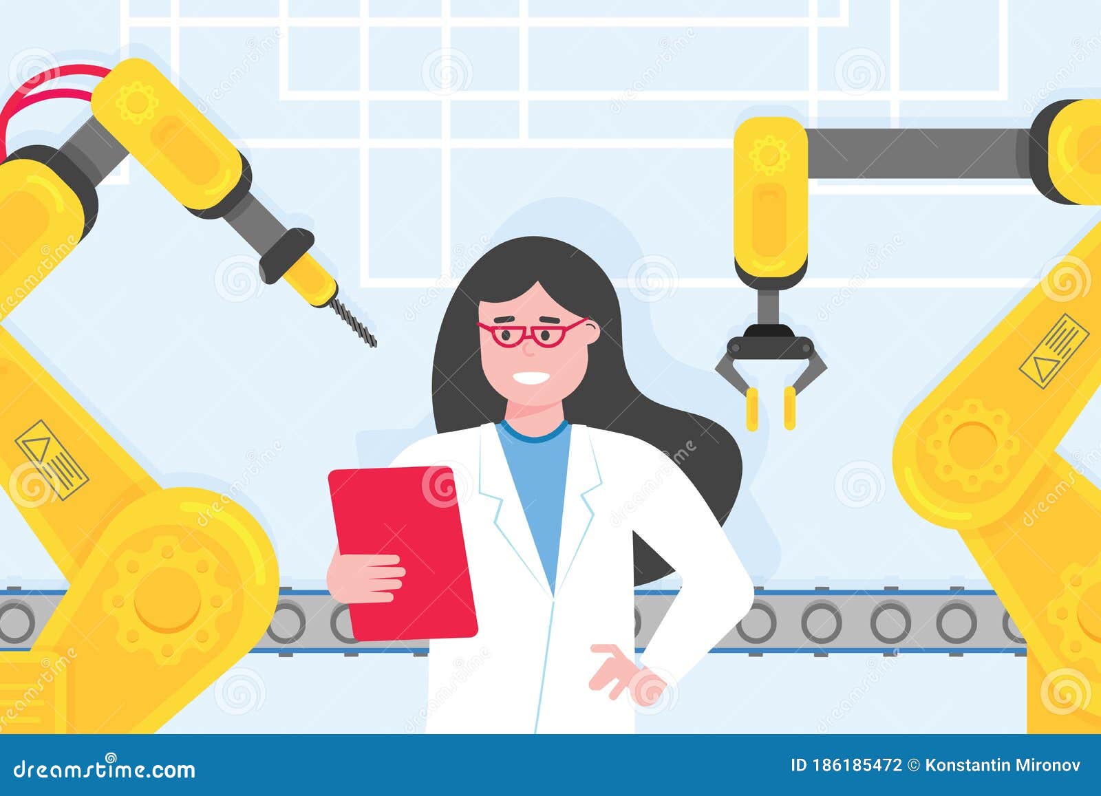 Smart Industry 4.0 and Technology Assembly Line Flat Style Design ...