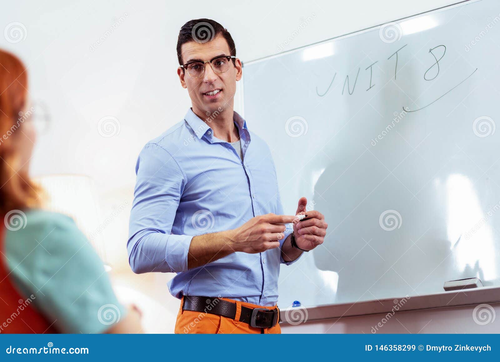 Smart Intelligent Teacher Looking at His Student Stock Image - Image of ...