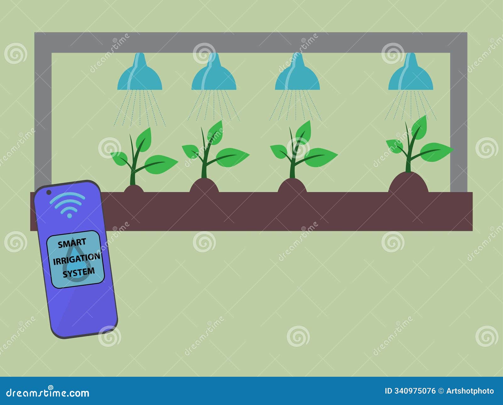 Smart Irrigation System Controlled by a Smartphone Stock Illustration ...