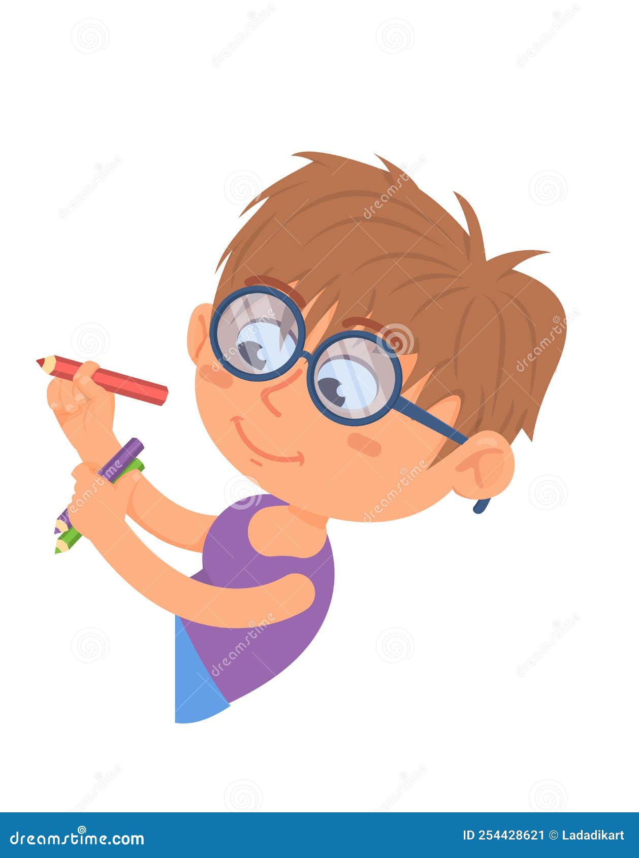 Smart Kid Drawing. Creative Little Boy with Pencils Stock Vector ...