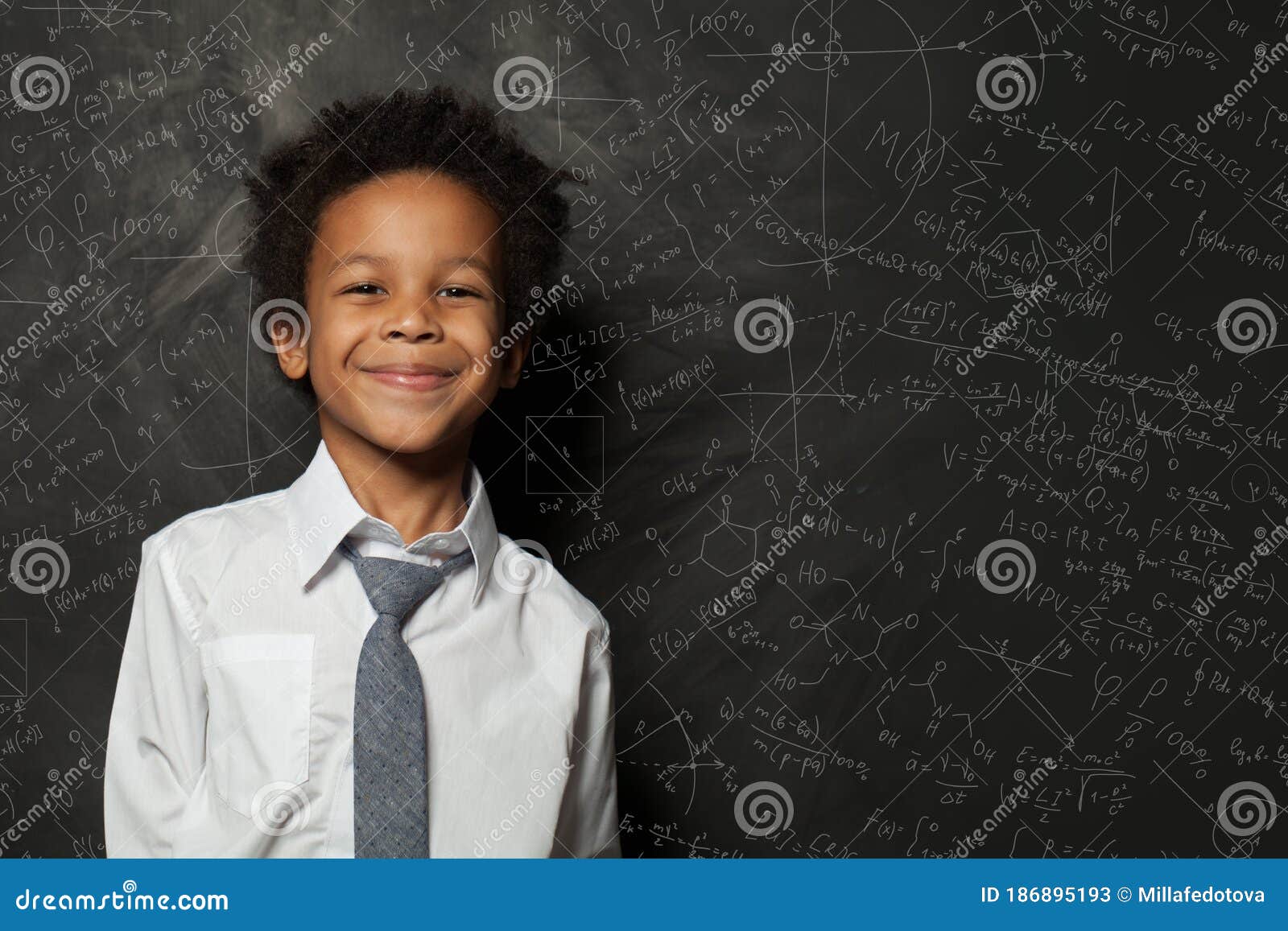 Smart Kid Student Boy on Chalkboard Background with Science Formulas ...