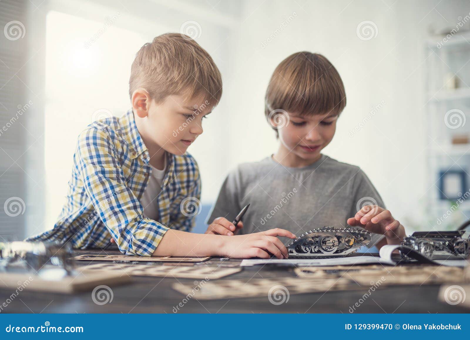 Smart Kids Feeling Interested and Working on Their Constructor Stock ...