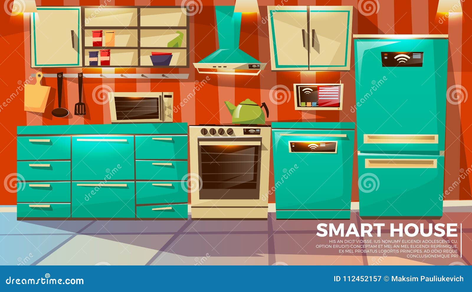 Modern Smart Kitchen Interior Stock Vector - Illustration of background ...